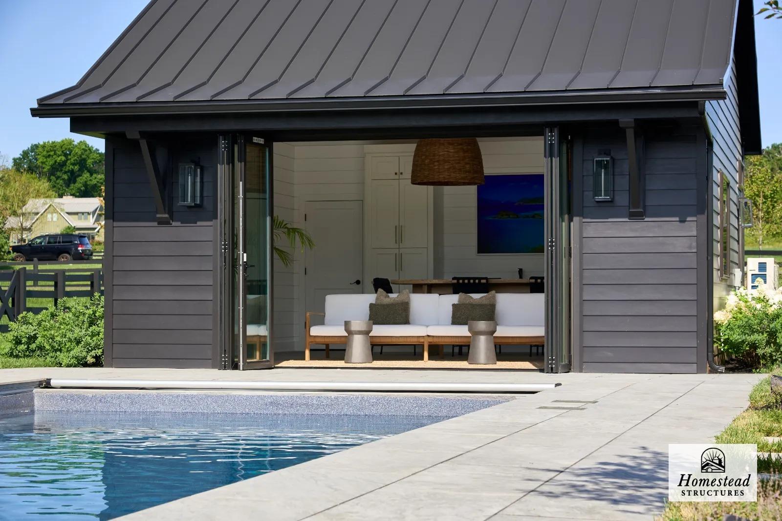 Black Pool House with Bathroom in Far Hills NJ | Homestead Structures